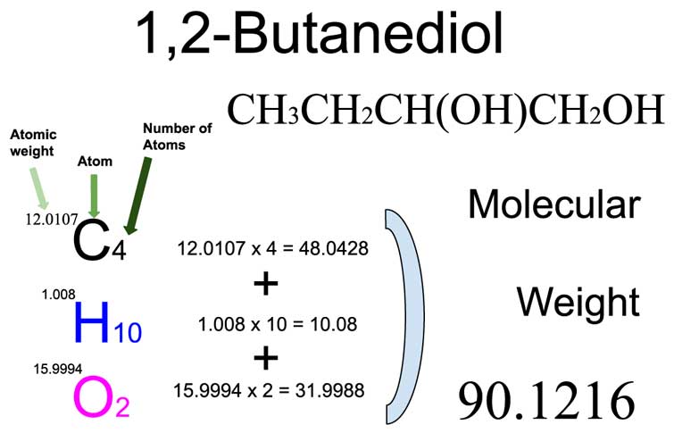 1,2-Butanediol [CH3CH2CH(OH)CH2OH] Molecular Weight Calculation ...