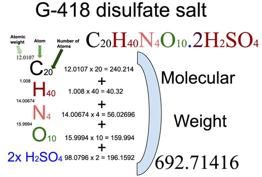 G-418 Disulfate Salt (C20H40N4O10.2H2SO4) Molecular Weight Calculation ...